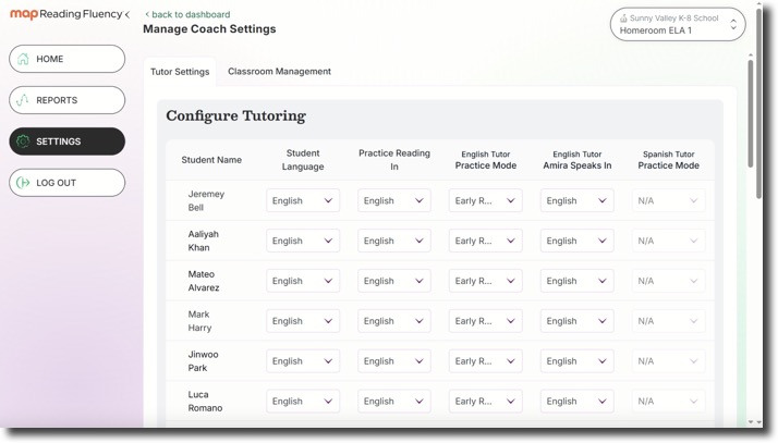 NWEA News.MAP Reading Fluency with Coach enhancements: Settings ...