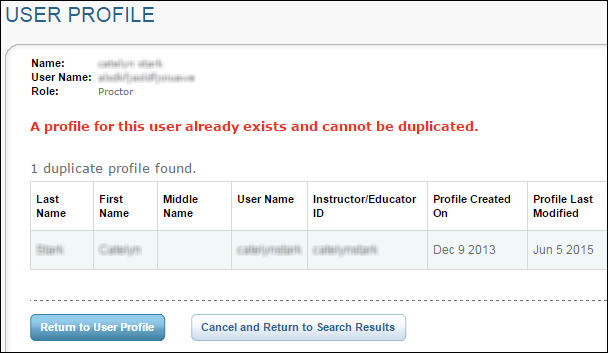 A profile for this user already exists and cannot be duplicated